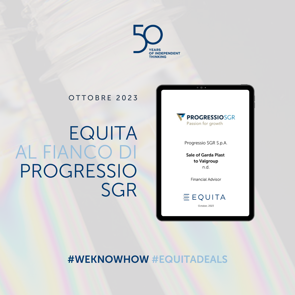 EQUITA al fianco di Progressio SGR - EQUITA