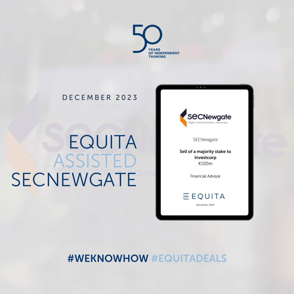 EQUITA assisted SECNewgate - EQUITA